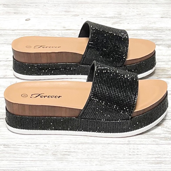 Shoes | New Black Rhinestone Platform Wedge Sandals | Poshmark